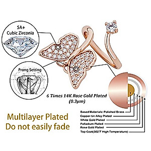 TOPGRILLZ 14K Gold Plated Iced out Butterfly Adjustable Finger Tip Ring for Women Novelty Fashion Jewelry (Rose Gold)