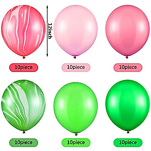 Hsei 60 Pieces 12 Inch Watermelon Balloons Latex Balloons Confetti Balloons Red Green Balloons for Summer Fruit Baby Shower Wedding Birthday Party Supplies