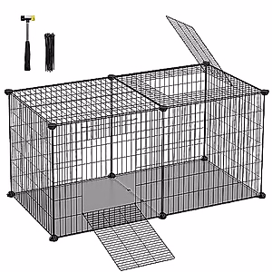 SONGMICS Small Animal Playpen, Pet Cage with Top and Base, 2 Doors, Easy to Clean, Metal Wire Guinea Pig Pen for Rabbits, Hamsters, Hedgehogs, XL, 40.5 x 20 x 20 Inches, Black ULPI010B01