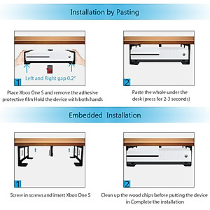 Chanvoo No Drill Aluminum Universal Under Desk Mount Holder for Xbox Series S, Xbox One S/X, Xbox 360, PS4 Slim/Pro, Desktop Mini PC with Adhesive (Black)