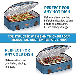 LHZK (2-Piece Set Double Decker Insulated Casserole Carrier and Single Decker Insulated Casserole Carrier for Hot or Cold Food, Fits 11 x 15 or 9 x 13 Baking Dish, Blue
