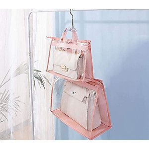 Vercord Clear PVC Handbag Dust-Free Cover Moistureproof Purse Storage Bag Organizer with Handle Zipper Space-Save Holder for Closet Beige XXL