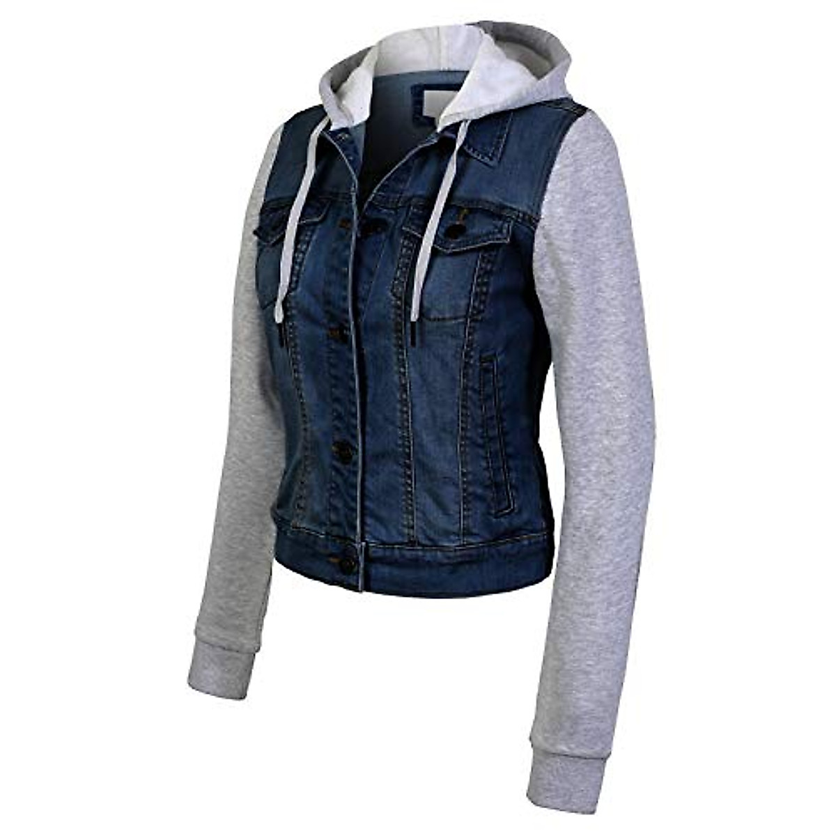 Design by Olivia Women's Classic Casual Hooded Denim Jacket Dark Denim 2XL