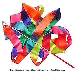 4m Dance Ribbons Rainbow Streamers Rhythmic Gymnastics Ribbon Baton Twirling Wands on Sticks for Kids Artistic Dancing(#1)