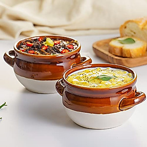 Vumdua French Onion Soup Bowls with Handles, 16 Oz Ceramic Soup Serving Bowl Crocks - Oven Safe Bowls for Chili, Beef Stew, Cereal, Pot Pies, Set of 4