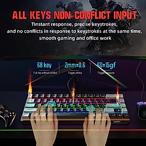 UINO V800 68 Key Mechanical Keyboard Gaming USB Wired LED Backlit Axis Gaming Mechanical Keyboard Optical Switches for Desktop