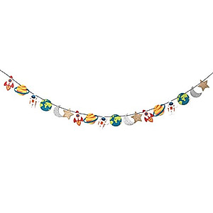 Trip to The Moon - Garland | Birthday, Baby Shower Decorations | Outer Space Party | Boys Room Decor | Space, Rocket, Planets, Stars | Out of This World Party Bunting