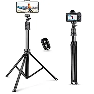 Aureday 67'' Selfie Stick,Phone Tripod Stand with Remote, Cell Phone Stand Tripod with Phone Holder for Vlogging，Recording, Compatible with iPhone&Android Phone/Cameras/GoPro