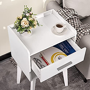 Lerliuo White Nightstand, Modern Bedside Table with Drawer, Wood End Table for Small Space, Side Table with Storage, Night Stand for Bedroom/Living Room/Dorm 26.38''H