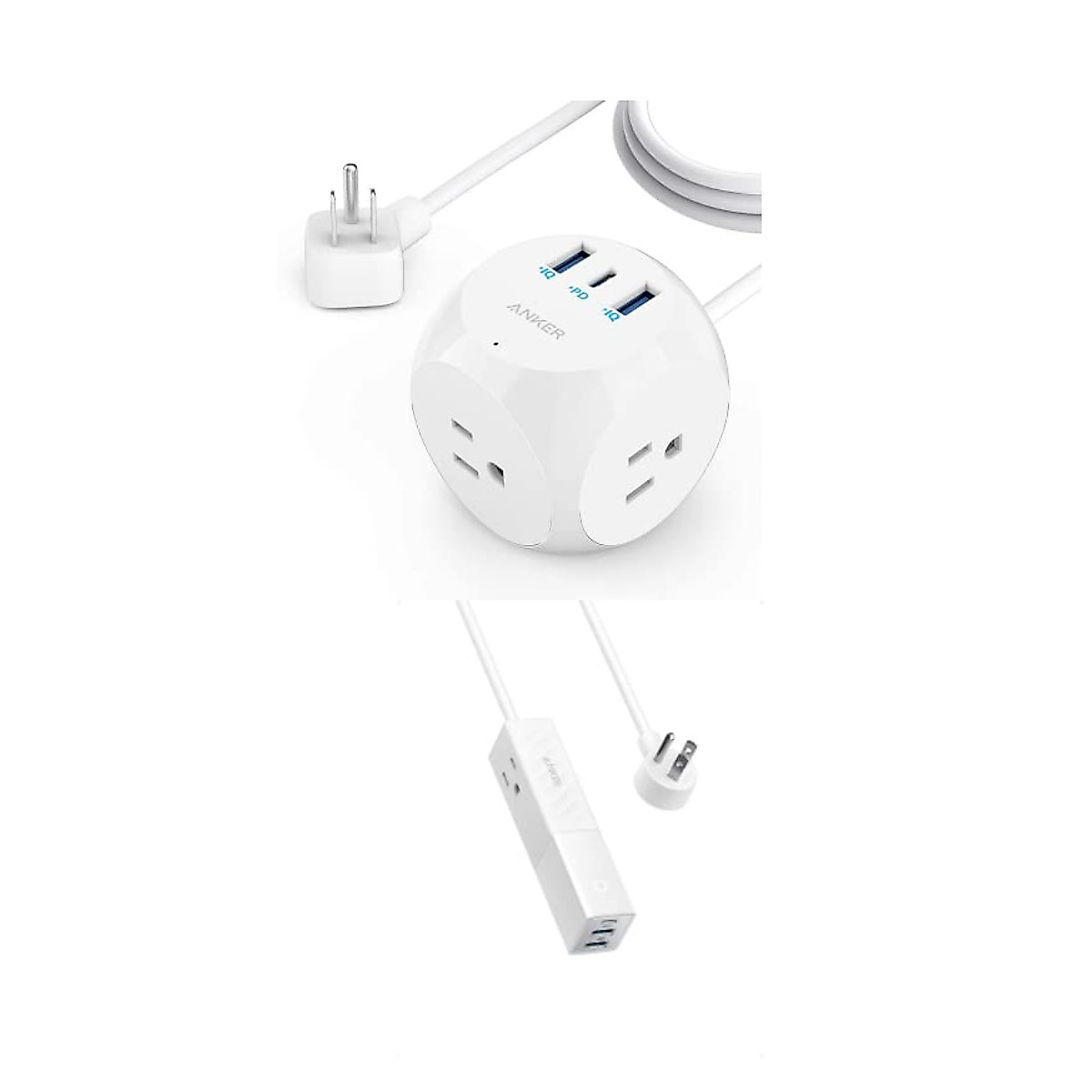 Anker Power Strip with USB C, PowerCube with 3 Outlets & 30W USB C,5ft Extension Cord and Travel Power Strip USB C, Anker 511 USB Power Strip, 2Outlets & 3USB Ports