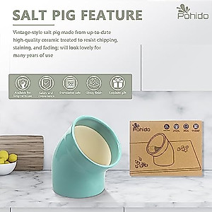 Salt Pig, Dishwasher Safe Ceramic Salt Cellar Modern and Minimalist, Salt Pig Ceramic for Convenient Access to Seasoning, Wide Caliber Salt Holder for Counter, Mint Green