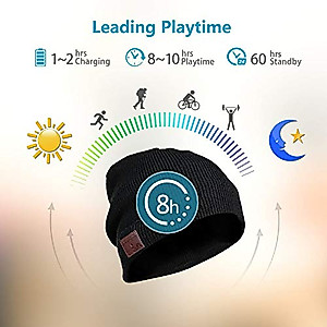 Bluetooth Beanie Hat Headphones Headset, Wireless Connection Siri Voice Control Built-in HD Stereo Speakers & Microphone, Musical Knit Cap for Running, Sports, Women Men (Black)