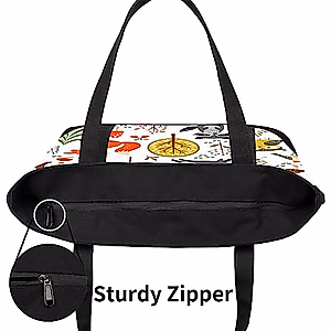 bisibuy Cute Animals Mushrooms Berries Tote Bag Tote Bag for Women Reusable Grocery Shopping Cloth Bags with Zipper Large Capacity Foldable Handbag Gym Bag for Gift Activity