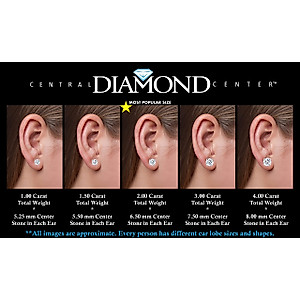 Central Diamond Center 14K Solid Gold Post & Sterling Silver 4 Prong CZ Stud Earrings - Platinum Plated - 6.50mm - 2.00cttw