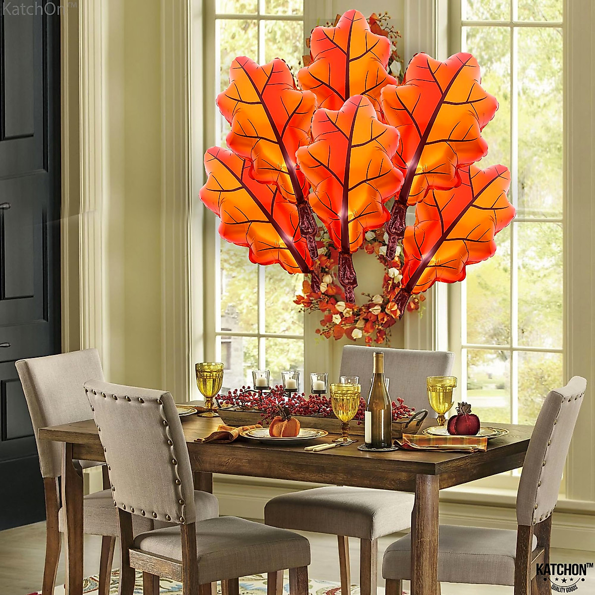 KatchOn, Scary Halloween Pumpkin Balloons - 25 Inch, Pack of 10 | Large Fall Leaf Balloons - 27 Inch, Pack of 6 | Pumpkin Foil Balloons, Fall Balloons for Thanksgiving Decorations | Halloween Balloons