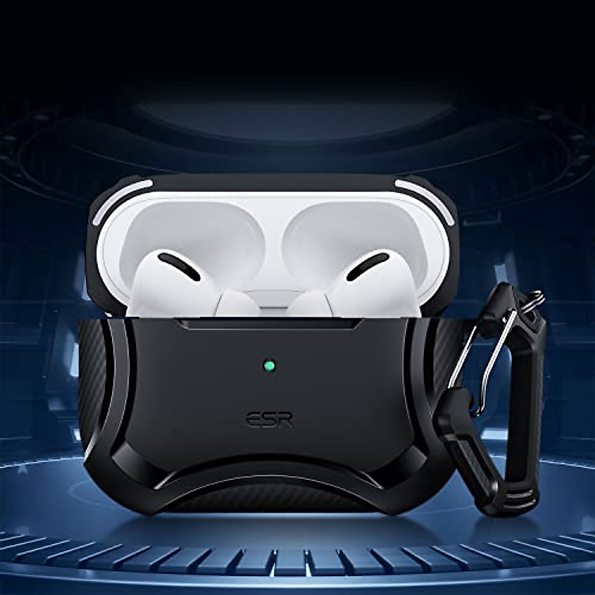 SaharaCase Cyber Armor Case for Apple AirPods Pro 2 (2nd Generation) [Rugged] Full Body Protection Antislip Grip Slim with Keychain - Black