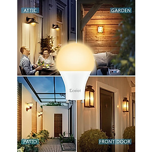 Ecoiot GU24 Dusk to Dawn Outdoor Light Bulbs,Light Sensor A19 LED Bulbs,Photocell Sensor, Automatic On/Off for Indoor/Outdoor Security Lighting,10Watt(90Watt Equivalent),2700K Soft White,4 Pack