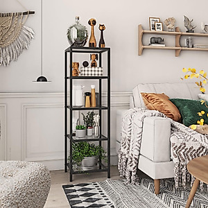 YMYNY Standing Storage Shelf Units, 5-Tier Tempered Glass Shelving Unit, Bookcase, Storage Rack Shelf for Bedroom, Bathroom, Home Office, Modern Style, 49.2H*13.8L*11.8W, Black UHGD005B