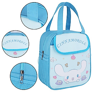 Roffatide Anime Cinnamoroll Big Ear Lunch Bag for Man Woman Leakproof Lunch Box Large Compartment Heat Preservation for Cold Two Applicable Lunch Container Tote for Work Travel Blue