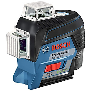 Bosch GLL3-330CG 200ft 360-Degree Green Beam Three-Plane Self-Leveling & Alignment-Line Laser with (1) 12V Max Lithium-Ion 2.0 Ah Battery Charger, BM1 Positioning Device Hard Carrying Case