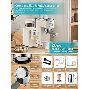 Gevi Espresso Machine 20 Bar with Grinder，Professional Espresso Maker with 35 Precise Grind Settings Burr Coffee Grinders Combos, Commercial Espresso Machines & Coffee Makers, Gift for Coffee Lover