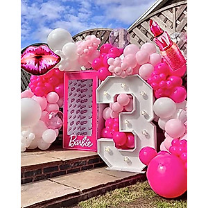 128Pcs Pink Balloon Garland Arch Kit,Hot Pink Baby Pink White Balloons with Heart Lip Lipstick Balloon for Girls Birthday Princess Theme Party Background Bridal Shower Barbie Baby Shower Decorations