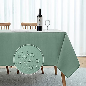 Softalker Jacquard Rectangle Tablecloth - Geometric Line Pattern Waterproof Damask Table Covers Stain Resistant Washable Polyester Table Cloths for Kitchen, Dining & Parties (60 x 84 inch,Teal Green)