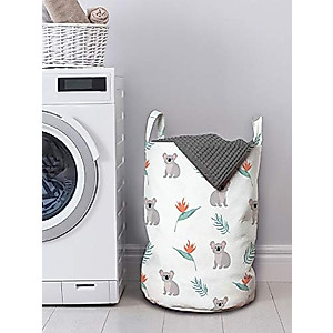 Lunarable Koala Laundry Bag, Jungle Pattern Australian Animal and Bird of Paradise, Hamper Basket with Handles Drawstring Closure for Laundromats, 13" x 19", Pale Seafoam Pale Taupe