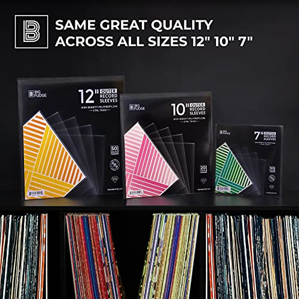 BIG FUDGE 20 Pack Vinyl Record Outer Sleeves 10" LP | Durable & Wrinkle-Free | Crystal Clear & Made from High-Density Polypropylene | 3 mm Thick | Fits Most Gatefolds and Double LPs