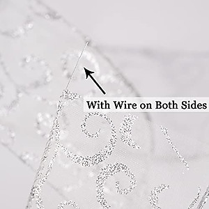 AIMUDI Silver Sheer Organza Christmas Ribbon, 2.5 Inch x 50 Yards, Swirl Pattern, Wired Edge, Perfect for Wreaths, Trees, Gifts, Weddings