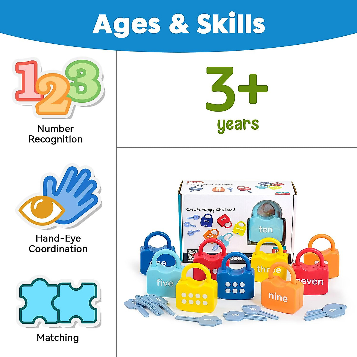 YYDeek Montessori Toys for 3 Year Old, Preschool Activities Toys Games for Toddler, Lock & Key Counting Toys for Toddlers, Math Manipulatives for Preschool Kindergarten Learning & Education