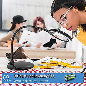5X Rechargeable Magnifying Glass with Light and Stand, Raweao Dimmable Lighted Magnifying Lamp Glass Hands Free for Reading, Close Work, Hobbies, Crafts