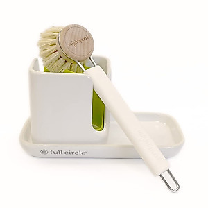 MightyNest Ceramic Kitchen Sink Ceramic Caddy and Organizer Set with Cose Nuove Nature Soft Dish Brush for Sustainable Kitchen Cleaning