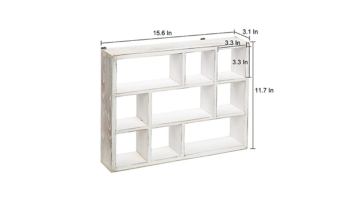BlueGift Vintage Whitewashed Shadow Box Shelf - 9 Compartments