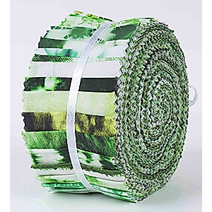 Soimoi 40Pcs Tie Dye Print Cotton Precut Fabrics for Quilting Craft Strips 2.5x42inches Jelly Roll - Green