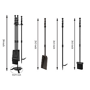 Fire Beauty Fireplace Tools Set 4 Pieces Black Wrought Iron Fire Tool Set for Outdoor/Indoor Include Poker, Shovel, Brush and Stand Accessories Set
