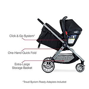 BRITAX B-Lively Travel System with B-Safe 35 Infant Car Seat | One Hand Fold, XL Storage, Ventilated Canopy, Easy to Maneuver, Raven (S05588500)