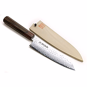 Yoshihiro VG-10 46 Layers Hammered Damascus Santoku Japanese Multipurpose Chef Knife (Rosewood Handle) (Rosewood Handle)