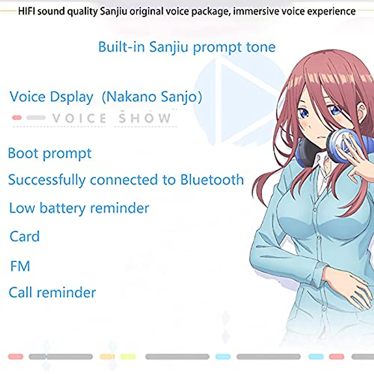 YTDTKJ Nakano Miku Bluetooth Headphones,The Quintessential Quintuplets Headphone with Build-in Mic,Foldable Over Ear Wireless Headphones,Hi-Fi Stereo for Cosplay,Blue, 17TTAXXCB06390B63FQTF