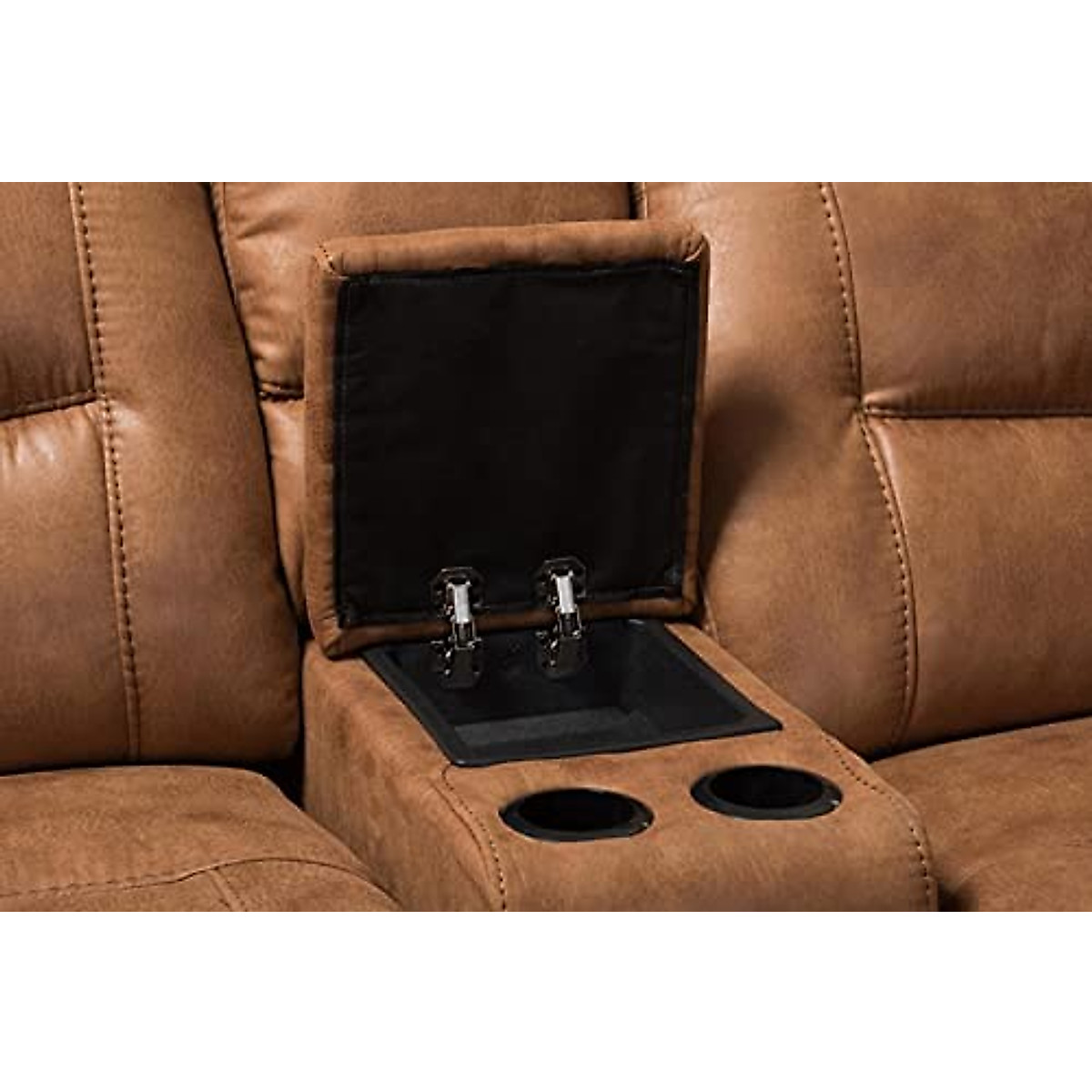 Baxton Studio Mistral Modern and Contemporary Light Brown Palomino Suede 6-Piece Sectional with Recliners Corner Lounge Suite