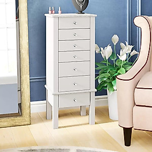 Hives and Honey Kimberly Jewelry Armoire - Modern White Storage Organizer with Divided Drawers and Necklace Hooks - French-Inspired Design with Jewel-Like Pulls - Anti-Tarnish Felt Lining