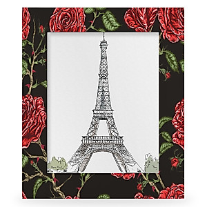 POFATO Skull Red Roses Stems 8x10 Picture Frame Wood Photo Frame for Tabletop Display Wall Mount Picture Frame Display 8 x 10 Inch Photo Wall Decor Home Gift Frames