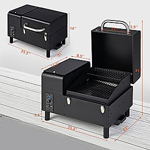 Giantex Portable Pellet Grill Smoker with 256 sq.in Cooking Area, Easy-to-operate Temperature Control 150°F to 450°F, 13 lbs Hopper, Outdoor Wood Pellet Grill for BBQ Camping Tailgating RV Cooking