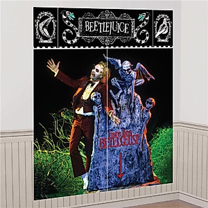 Beetlejuice Wall Scene Setters Decorating Kit - 32.5"x59", 44.5"x16", 10.25"x16" - Spooky Party Enhancer for Halloween & Theme Events