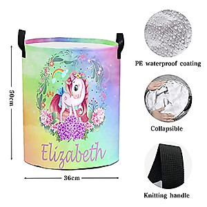 Custom Unicorn Laundry Basket with Name Personalized Baby Laundry Hampers Customized Dirty Clothes Hamper for Boys Girls Collapsible Storage Basket with Handle for Living Room Bedroom