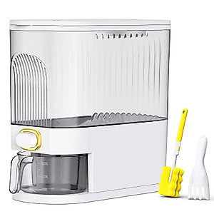 Rice Dispenser, 11Lbs-12Lbs Rice Container with Measuring Cup, Upgraded Lid Time Dials & Built-in Fresh Box Rice Container Storage for Home Kitchen Pantry Stores Rice - White Capacity 11Lbs-12Lbs