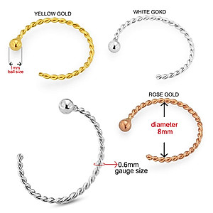 PiercingPoint 9KT Solid Yellow Gold 22 Gauge (0.6MM) - 5/16 (8MM) Length Half Nose Twister Hoop Ring Nose Jewelry