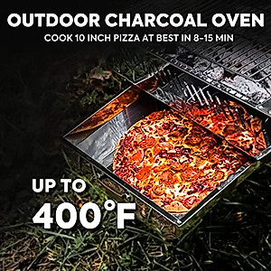 ICECO HG72S Portable Charcoal Grill and Smoker, Height-Adjust BBQ Camping Grill With Lid, Folding Yakitori Grill, Stainless Steel Tabletop Grill Pizza Oven with Carrying Bag for Patio Backyard Outdoor