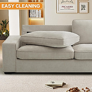 EASELAND Sofa Couch, 88" Chenille Loveseat for Living Room, 3 Seater Lounge Sofa for Bedroom with Removable Back and Seat Cushions, Modern Deep Seat Comfy Couch with Solid Wood Legs and Armrest(Beige)