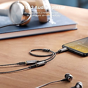UGREEN Headphone Splitter 3.5mm Audio Stereo Y Splitter Aux Extension Cable Male to Female Dual Headphone Jack Adapter for Earphone Headset Splitter Compatible with iPhone Samsung iPad Tablet Laptop, Black